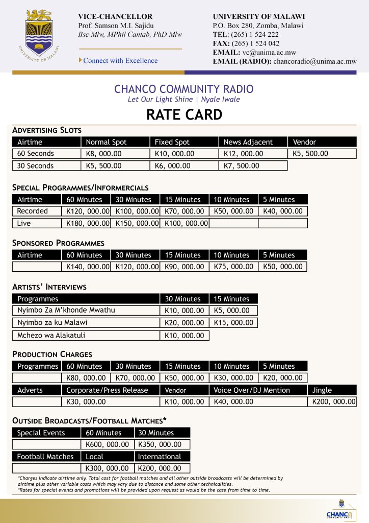 Rate Card – Chanco Community Radio